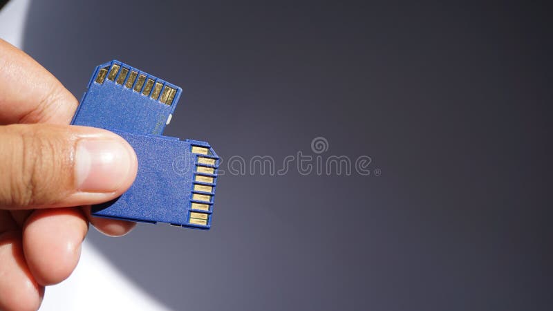 Hands Holding Blue Sd Cards Stock Photo - Image of memory, electronic ...