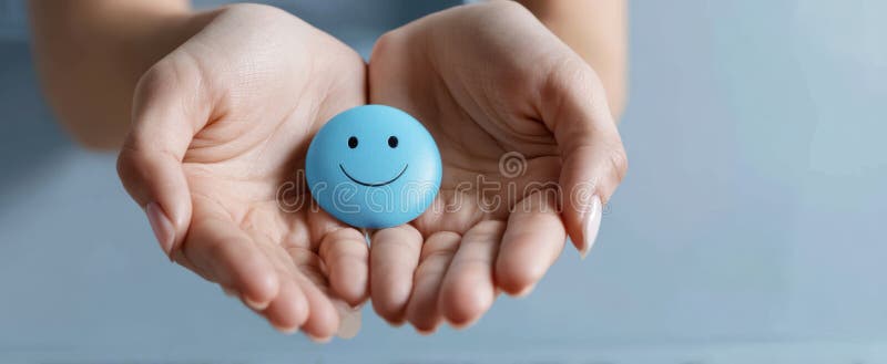 The Hands Holding a Blue Smiley Face Conveying Joy and Positivity..AI ...