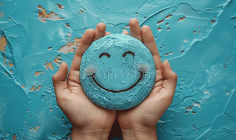 Hands Holding Blue Smiley Face for Positive Thinking and Child Wellness ...