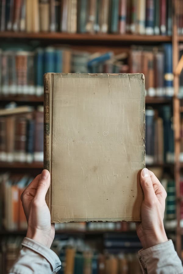 Hands Holding Book with Blank Cover in Library, Power of Knowledge ...