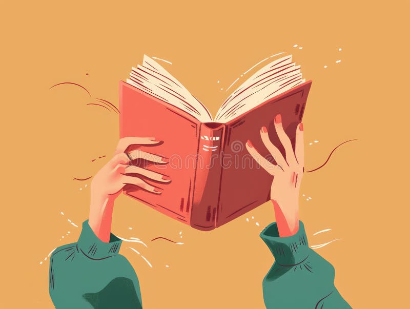 Hands Holding a Book. Illustration in Flat Cartoon Style Stock ...