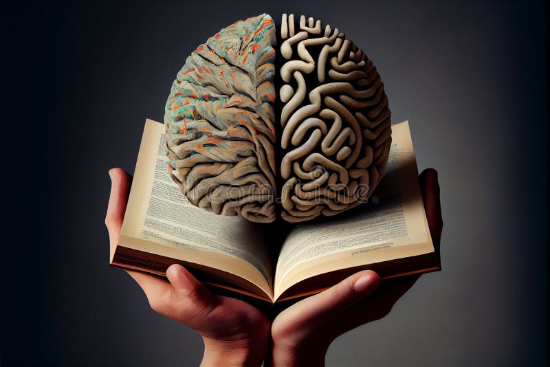 Hands Holding a Book on Which Appears a Brain Full of Ideas and ...