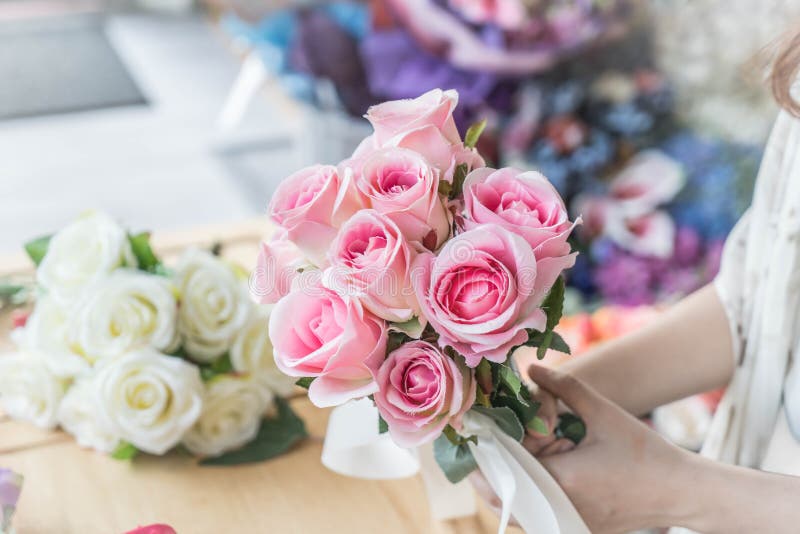 Hands Holding Bouquet of Flower Stock Image - Image of celebration ...