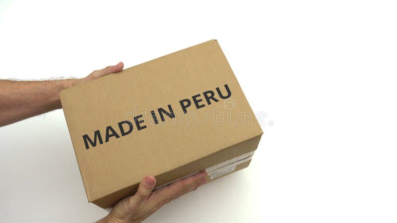 Hands Holding Box with MADE in PERU Text on it Stock Image - Image of ...