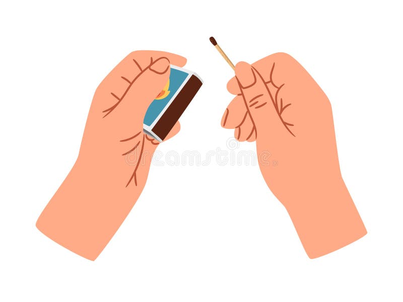 Hands Holding a Box of Matches. Vector Illustration of Mans Hand Lights ...