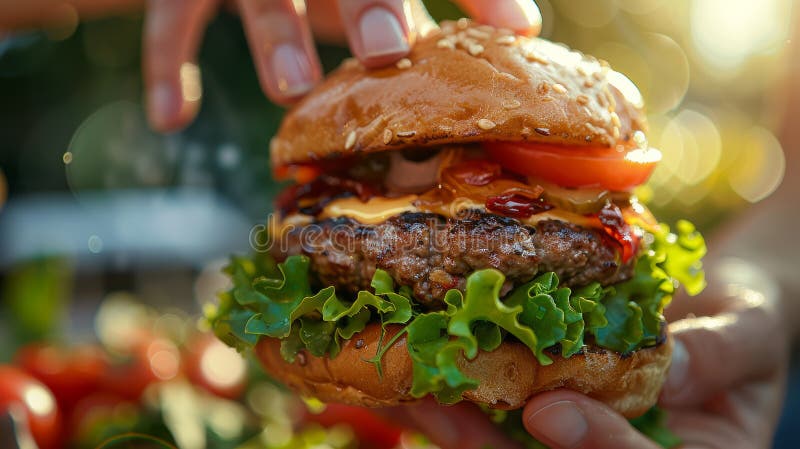 Hands holding a burger stock photo. Image of eating - 353251010