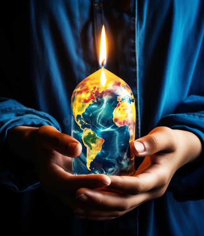 Hands Holding Burning Earth Candle. Global Warming Concept Stock ...
