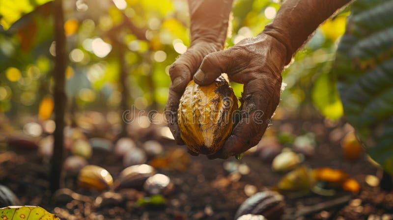 Hands Holding a Cacao Pod in a Farm Setting Stock Image - Image of ...