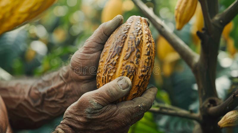 Hands Holding a Cacao Pod on a Farm. Stock Image - Image of mature ...
