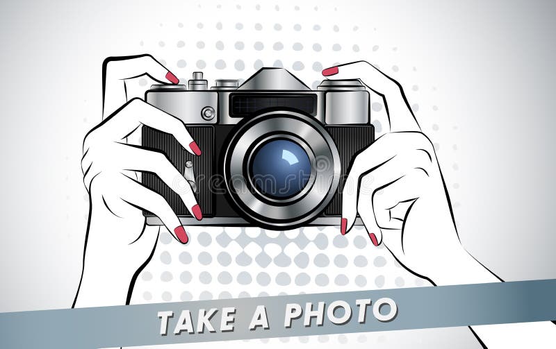 Hands holding camera stock vector. Illustration of cartoon - 51190644