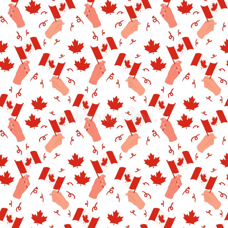 Hands Holding Canadian Flags Seamless Pattern Vector Illustration Stock ...