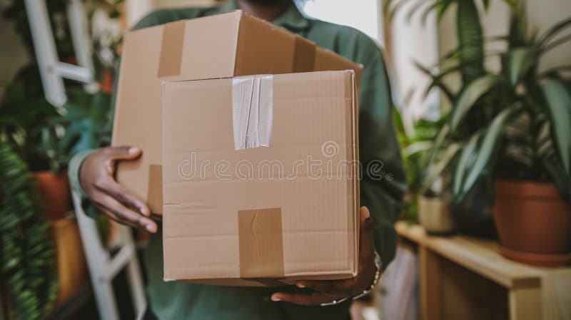 The Hands Holding Cardboard Boxes.AI Generated Image Stock Image ...