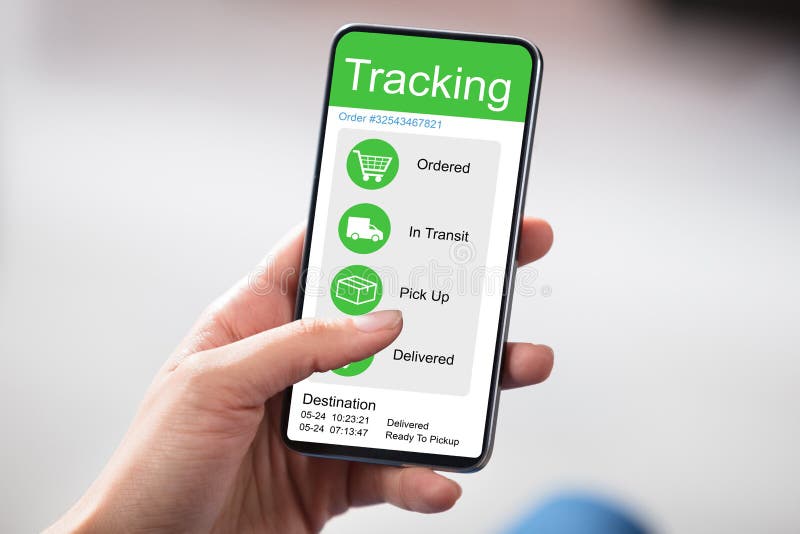 Customer Using Phone with Shipment Tracking Website Stock Image - Image ...
