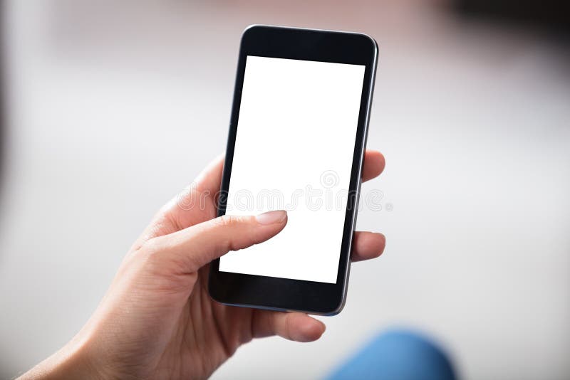 Hands Holding Cell Phone with Blank Screen Stock Photo - Image of close ...