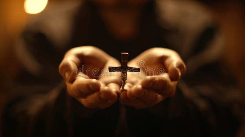 Hands Holding a Christian Cross. AI Generated Stock Photo - Image of ...
