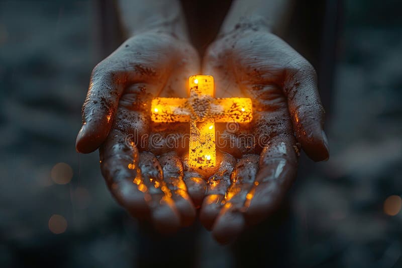 Hands Holding a Christian Cross with Light. Generative AI Stock ... Hands Holding a Christian Cross with Light. Generative AI Stock ...