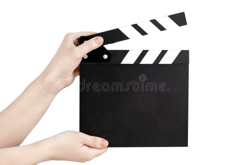 Hands Holding Clapper Board Isolated on White with Clipping Path Stock ...