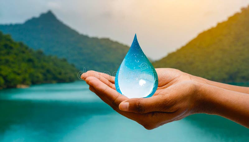 Hands Holding Clean Water Drop,world Water Day Stock Illustration ...