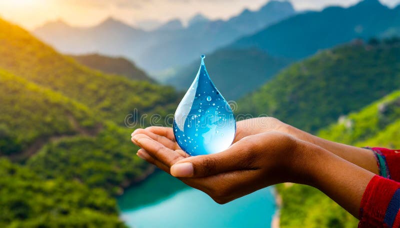 Hands Holding Clean Water Drop,world Water Day Stock Illustration ...
