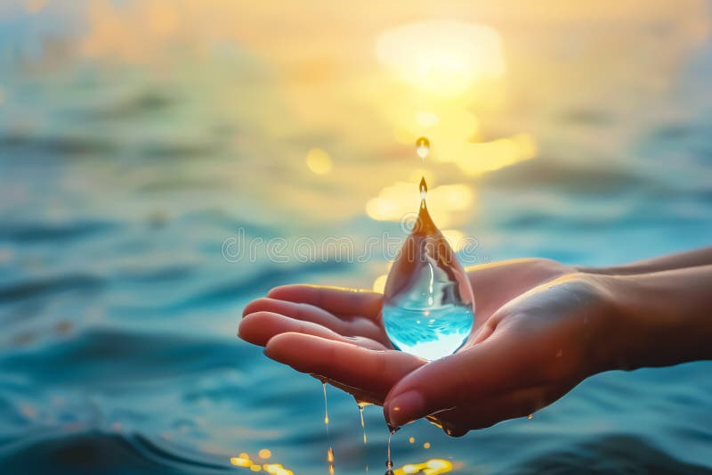 Hands Holding Clean Water Drop,world Water Day Stock Illustration ...