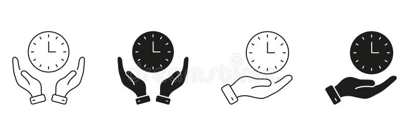 Hands Holding Clock Line and Solid Icon Set. Time Management ...