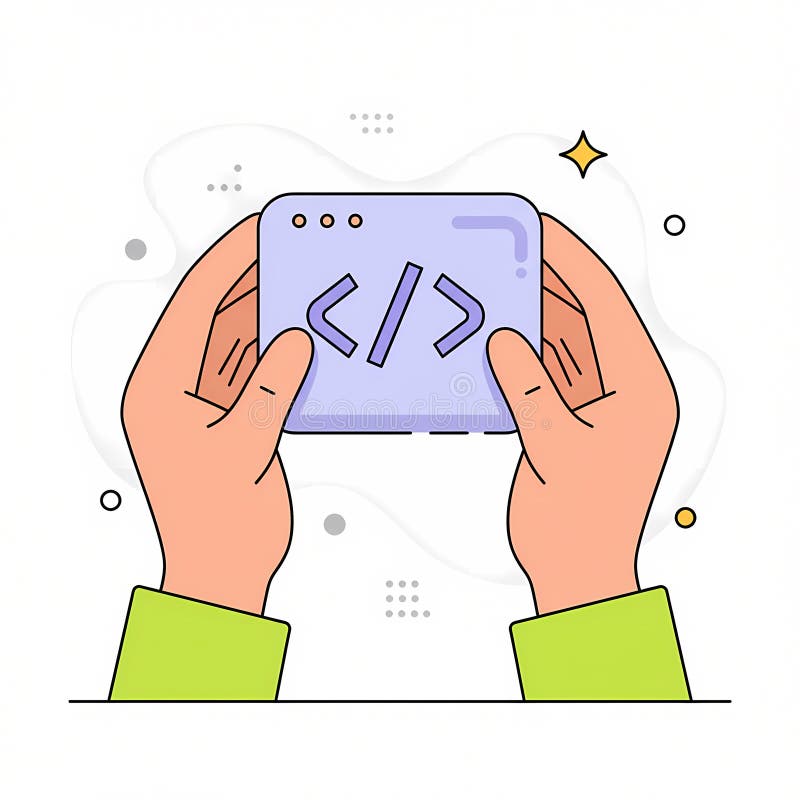 Hands Holding Code Icon stock illustration. Illustration of html - 400775728