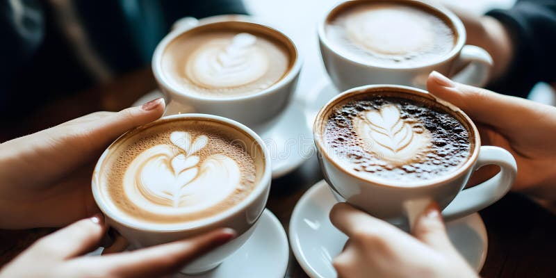 Hands Holding Coffee Cups with Latte Art Stock Illustration ...