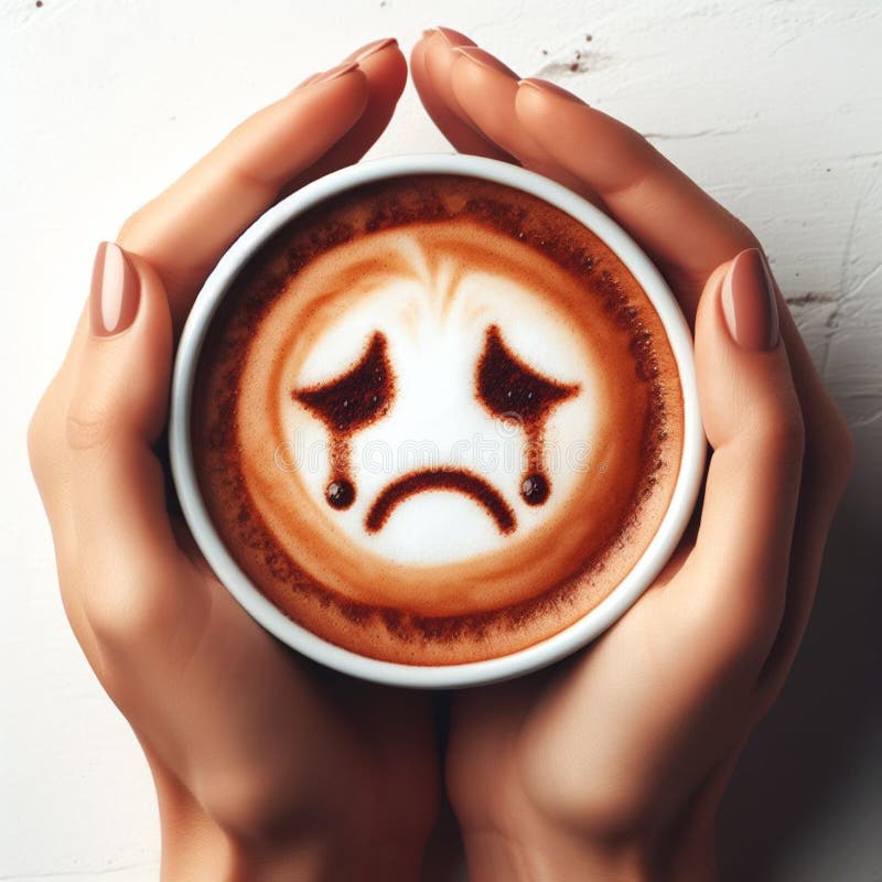 Woman Hands Holding Coffee with Sad Smile. Stock Illustration ...
