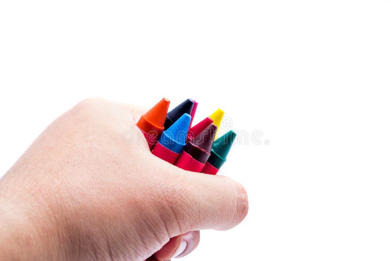 Hands Holding Color Crayons Stock Photo - Image of draw, green: 31971282