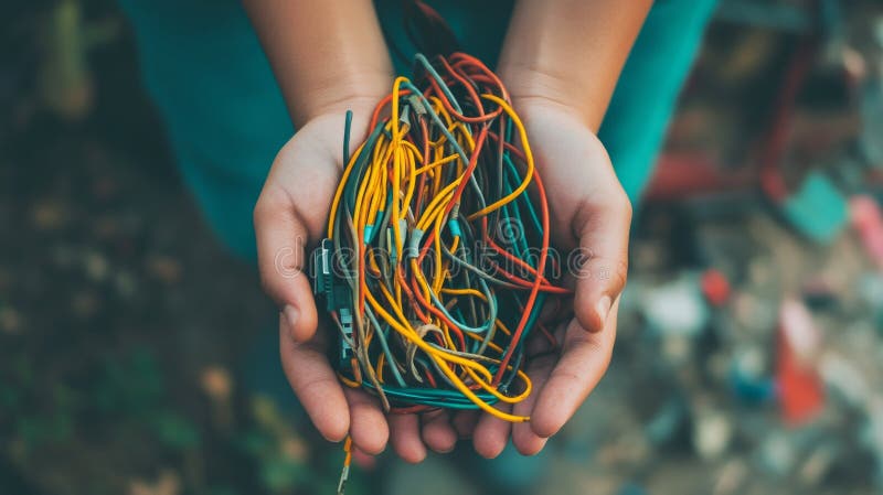 Hands Holding Colorful Electronic Wires and Components Stock Photo ...
