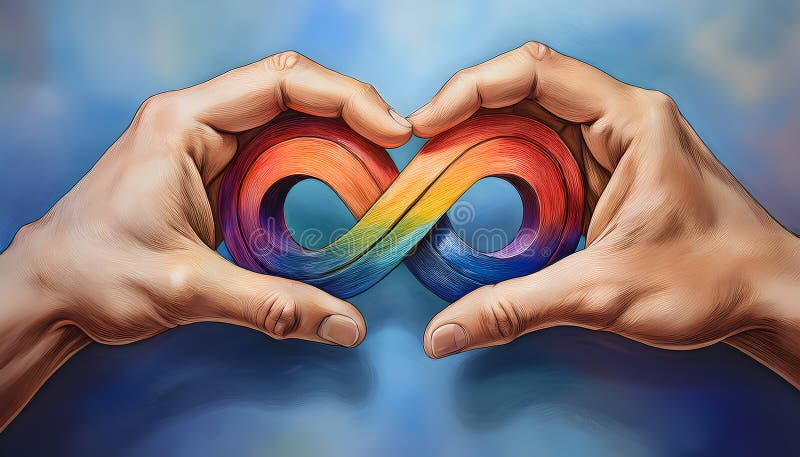 Hands Holding a Colorful Infinity Symbol Against a Blue Background ...