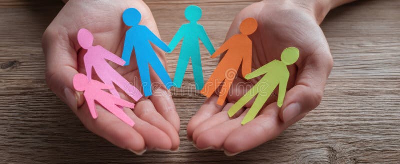The Hands Holding Colorful Paper Figures Symbolizing Unity and ...