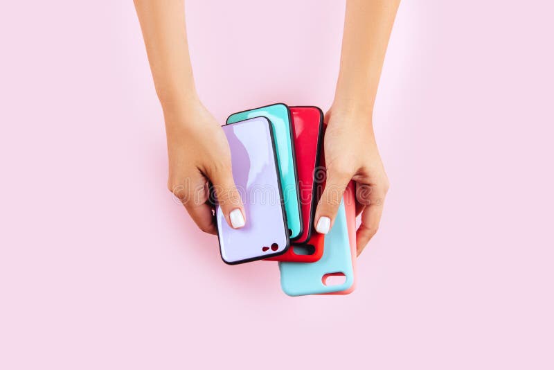 Hands Holding Colorful Smartphone Cases Stock Image - Image of media ...