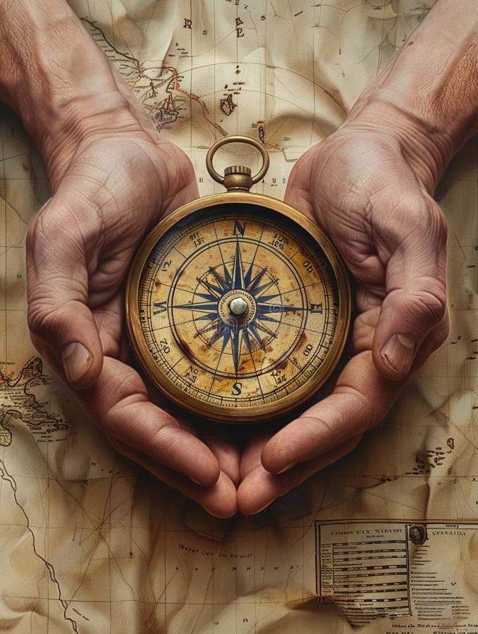 Hands Holding a Compass that Points To Adventure Stock Image - Image of ...