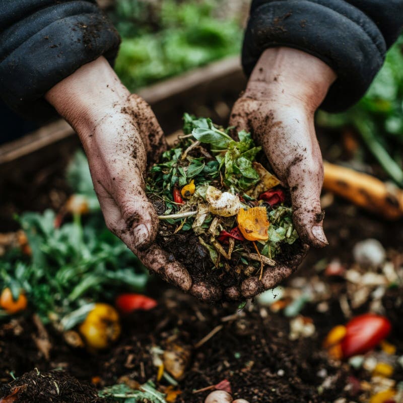 Hands Holding a Compost Mixture of Soil and Food Scraps Stock ...