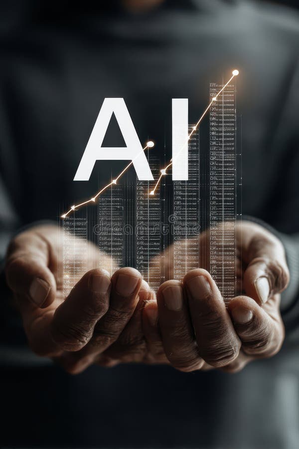 Hands Holding Concept of Artificial Intelligence with Growth Chart ...
