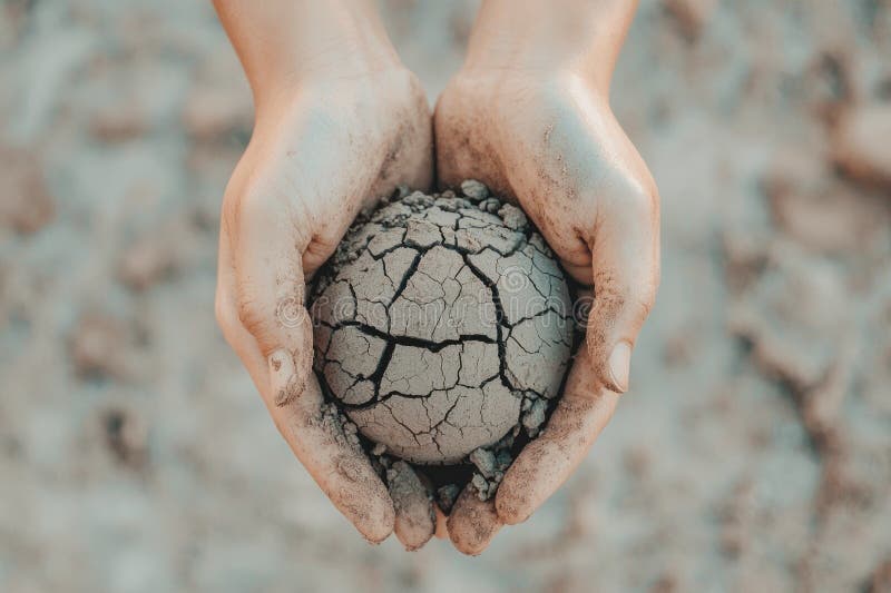Hands Holding Cracked Earth Sphere in Dry Environment Stock Photo ...