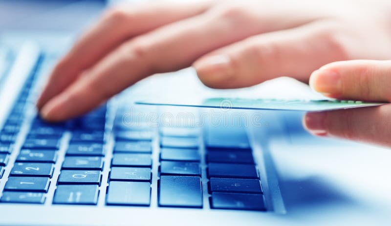 Hands Holding a Credit Card and Using Computer Stock Image - Image of ...