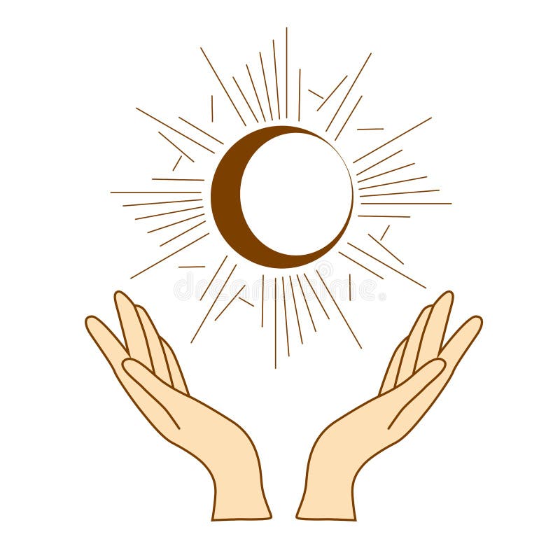 Hands are Holding a Crescent Moon. Boho Style Illustration, Trendy ...