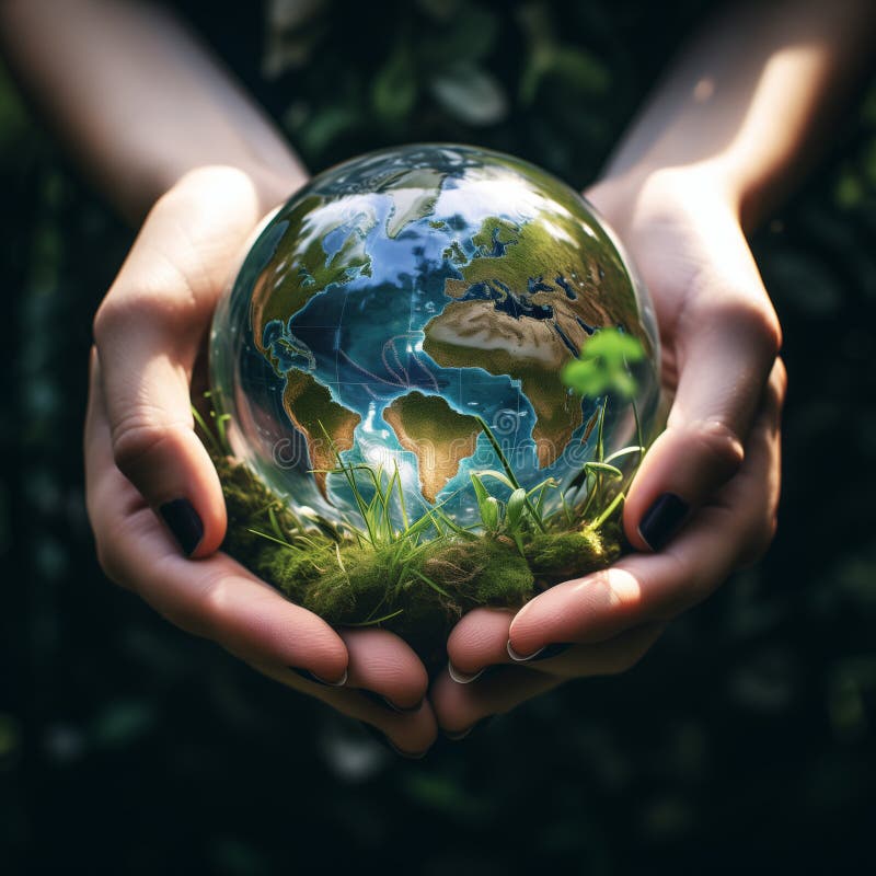 Hands Holding Earth Nature Surrounding Generative Ai Stock Illustration ...