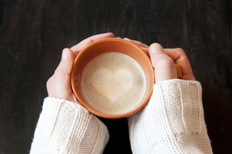 Hands Holding Cup of Coffee with Heart Shape Stock Photo - Image of ...