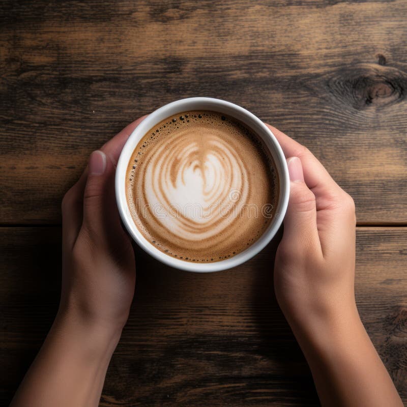 Top Down View of Hands Holding a Cup of Coffee on the Table Stock Photo ...