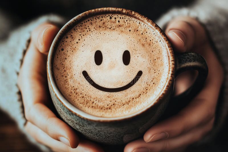 Hands Holding Cup with Smiley Face Chocolate Cocoa Stock Illustration ...