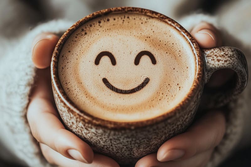 Hands Holding Cup with Smiley Face Chocolate Cocoa Stock Illustration ...