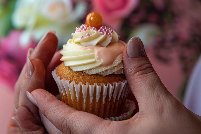 Hands Holding a Cupcake with a Tiny Cap on it Stock Illustration ...