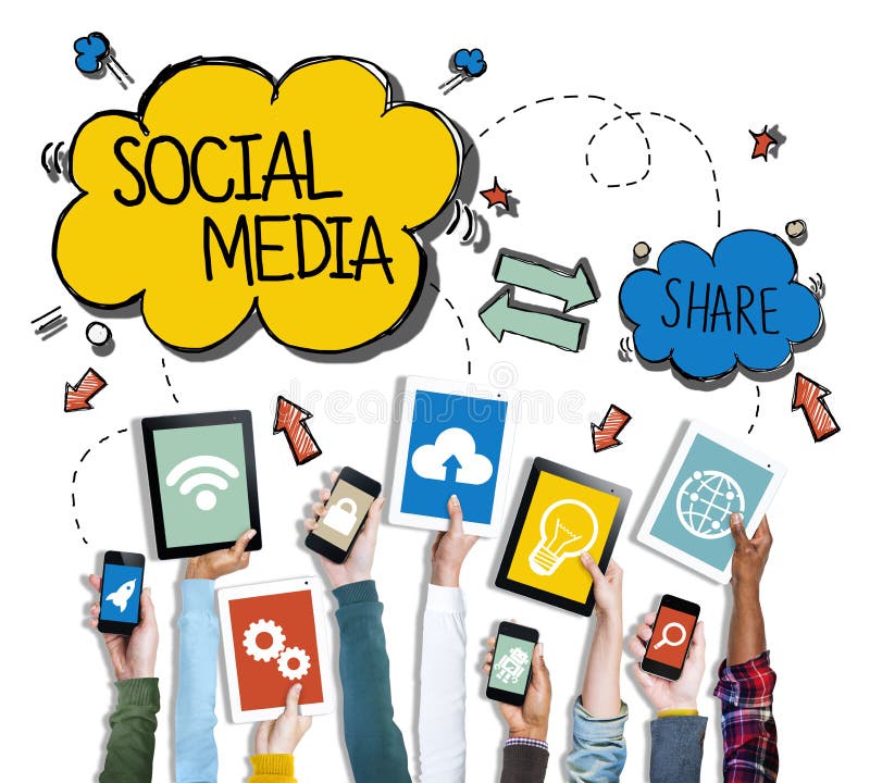 Hands Holding Devices Social Media Concepts Stock Photo - Image of ...