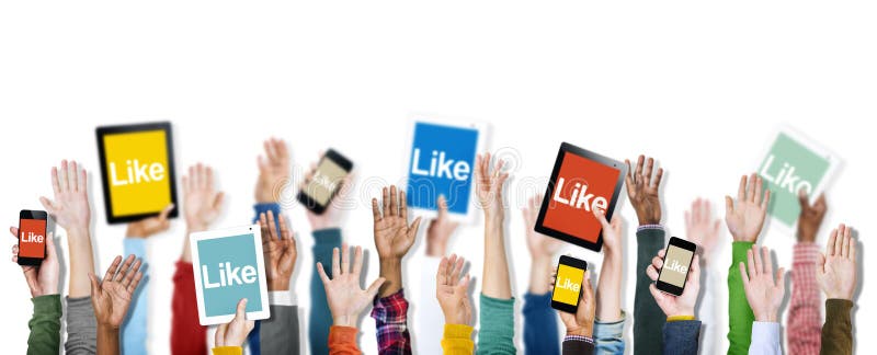 Hands Holding Digital Devices with Like Concepts Stock Image - Image of ...