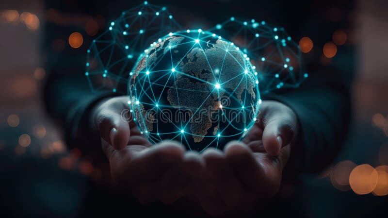 Hands Holding Digital Globe with Network Links Stock Photo - Image of ...