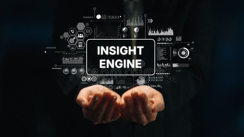 Hands Holding Digital Insight Engine Concept with Data Graphics and Analytics Symbols in ...