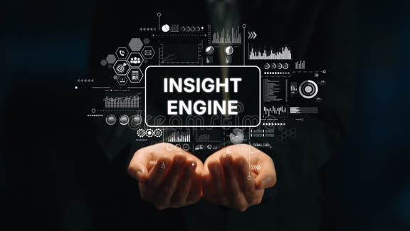 Hands Holding Digital Insight Engine Concept with Data Graphics and ...